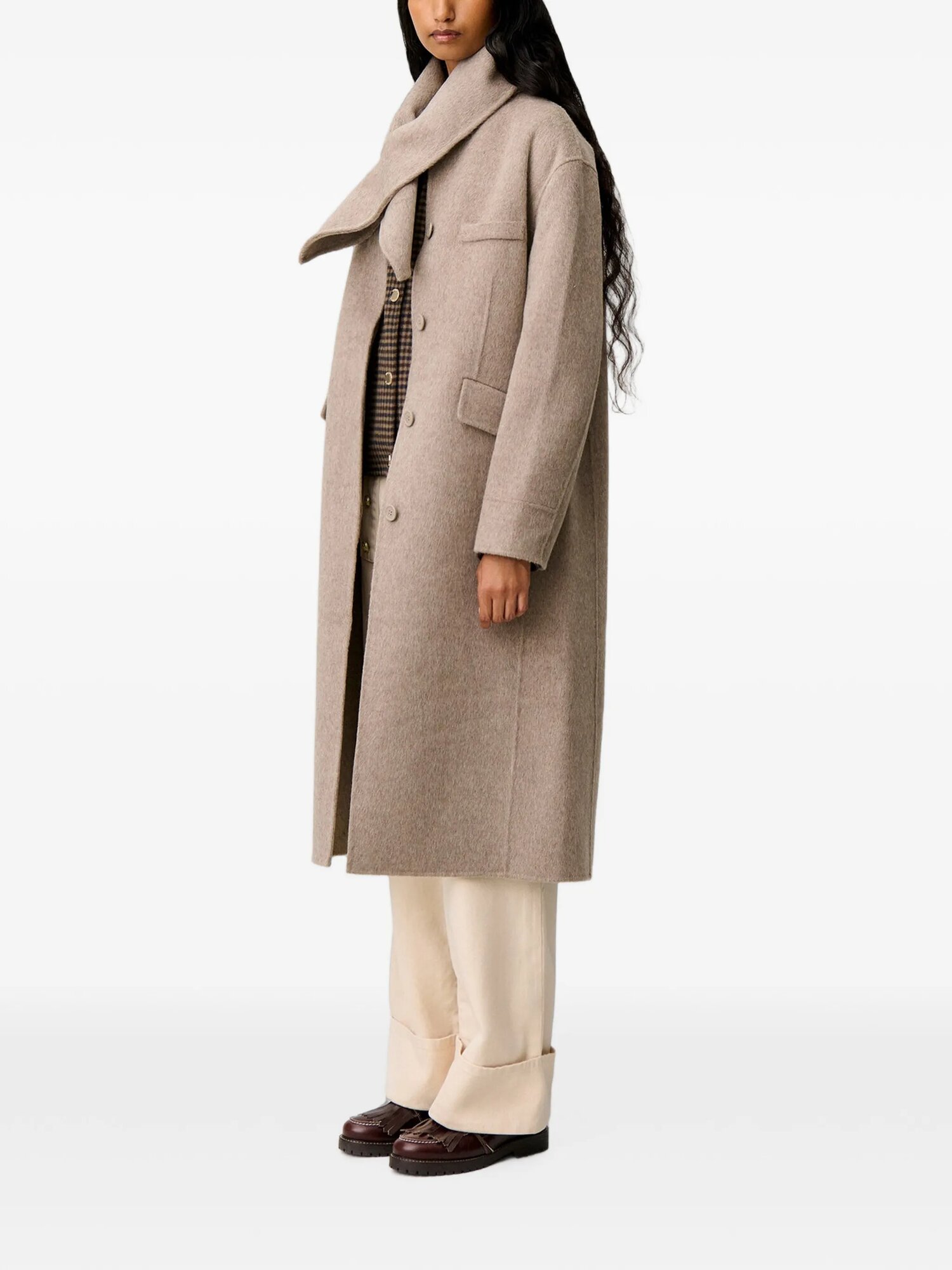 Пальто CLAUDIE PIERLOT Long wool scarf-collar coat, размер 38 — фото 1