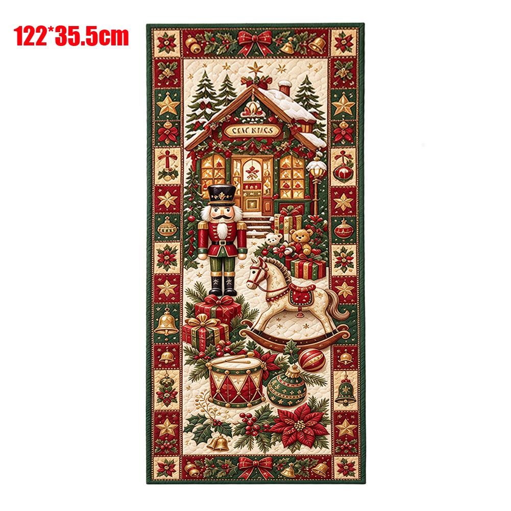 Дорожка на стол новогодняя, стеганая, пряничный домик, 122x35.5 см