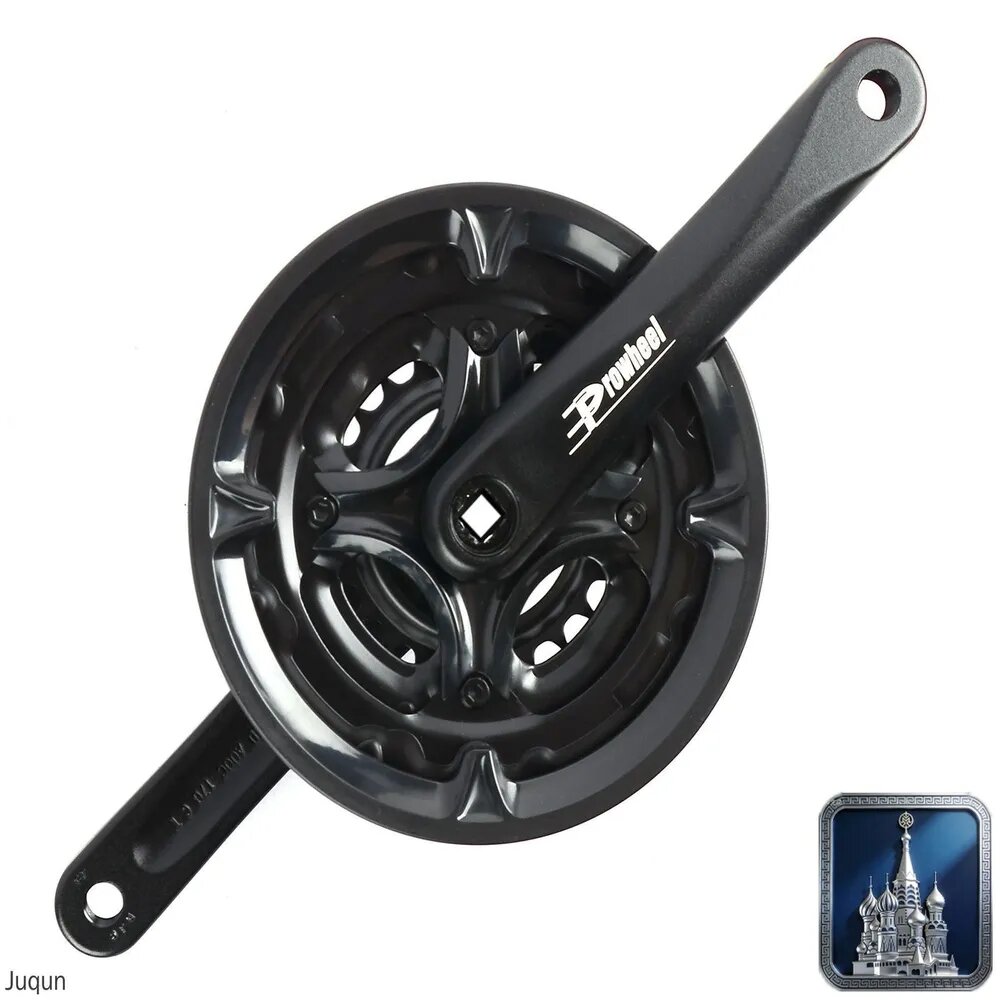 Система шатунов PROWHEEL SATURN 48/38/28T, шатуны 170мм, 3х6/7/8 скоростей, под вал каретки 122.5мм с защитой, черные.