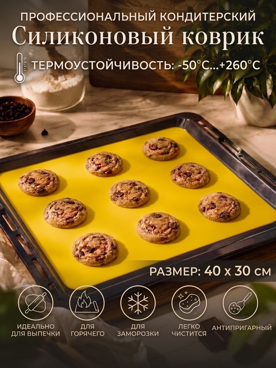 Коврик силиконовый желтый термостойкий универсальный для духовки теста кухни и детей и поделок Пищевой силикон