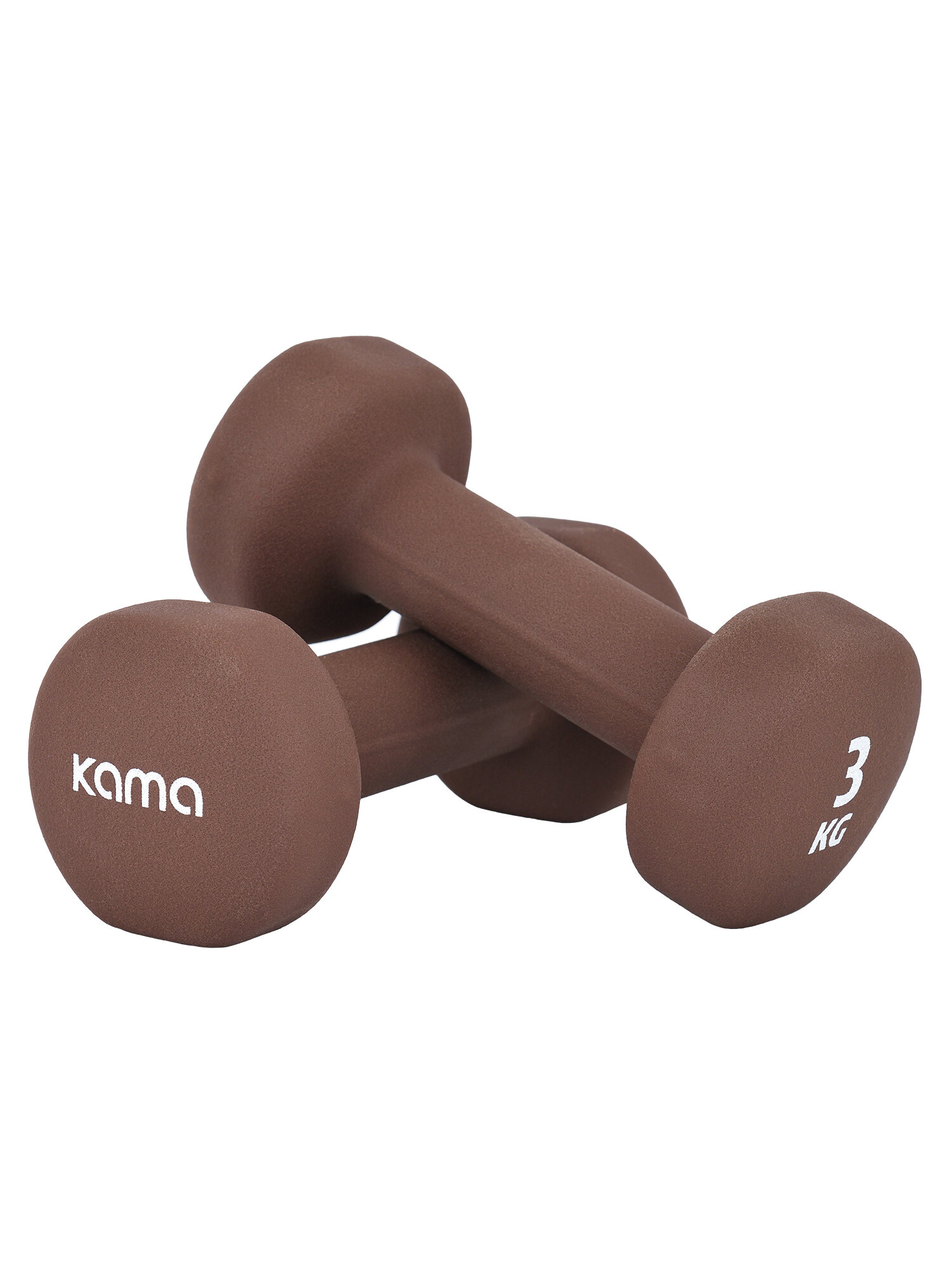 Гантели Kama, гексагональные, с неопреновым покрытием, 3 кг, кофейные, 2 шт