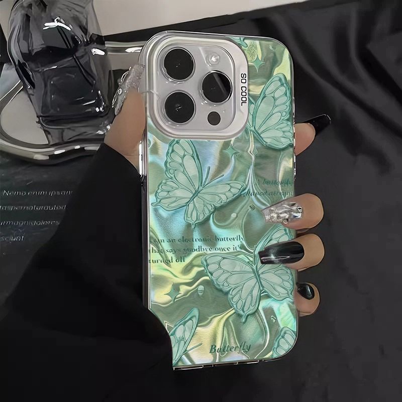 Чехол на Aйфон 16 / IPHONE 16 белый с рисунком Зеленые бабочки, силиконовый антиударный