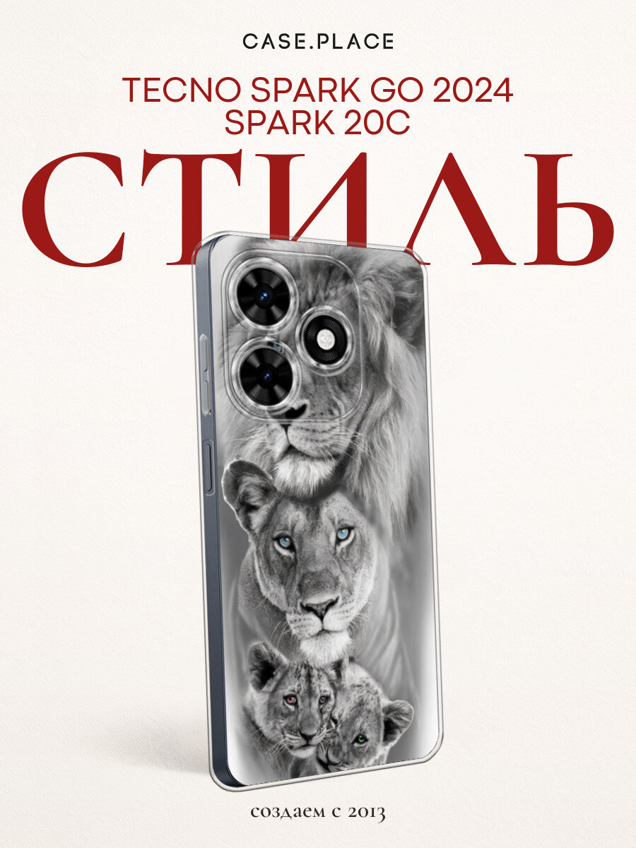 Чехол на Tecno Spark Go 2024/Spark 20C / Текно Спарк Го 2024/Спарк 20C с принтом Львиная семья