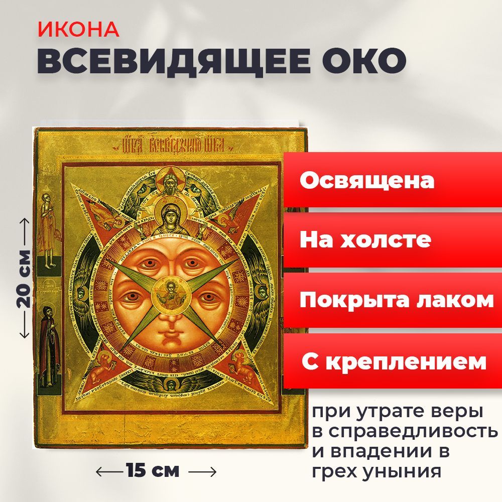 Икона на холсте "Всевидящее око Божие", 20*15 см
