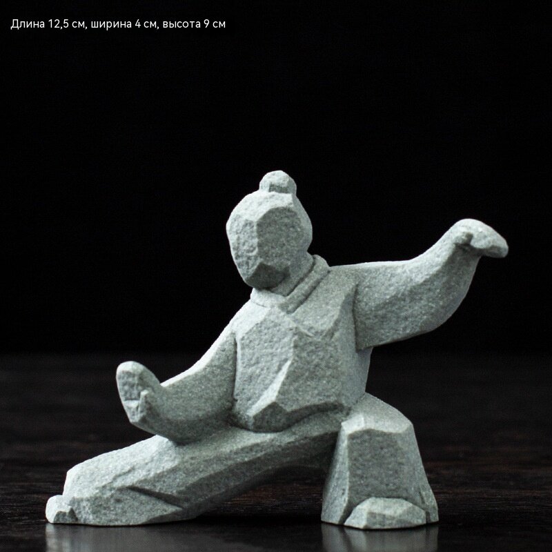 Декоративная фигурка Тай-Цзи из смолы, черно-золотая расцветка, поза стоя на одной ноге, элемент декора для чайного стола