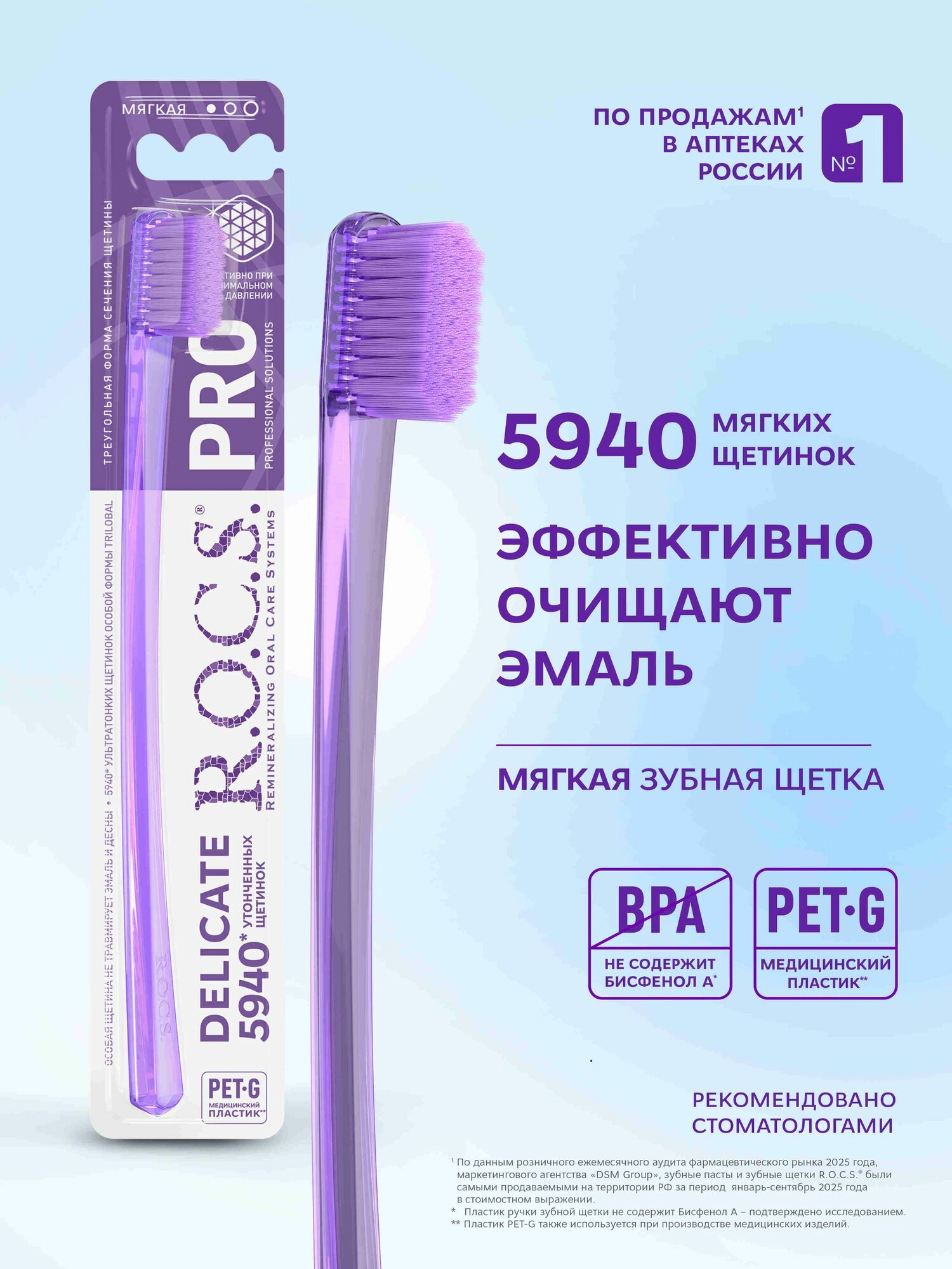Зубная щетка R.O.C.S. PRO, мягкая, фиолетовая ручка, фиолетовая щетина