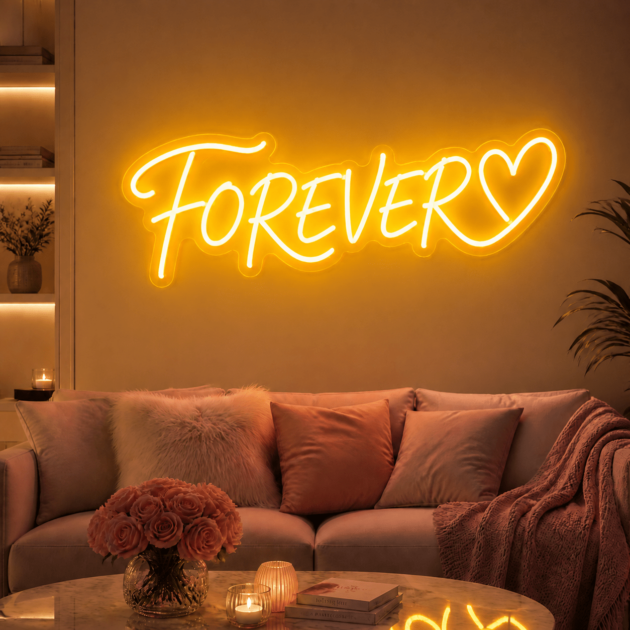 Неоновая вывеска со словом Forever, светодиодный декор на стену, золотисто-желтый, 10 дюймов (3 буквы)