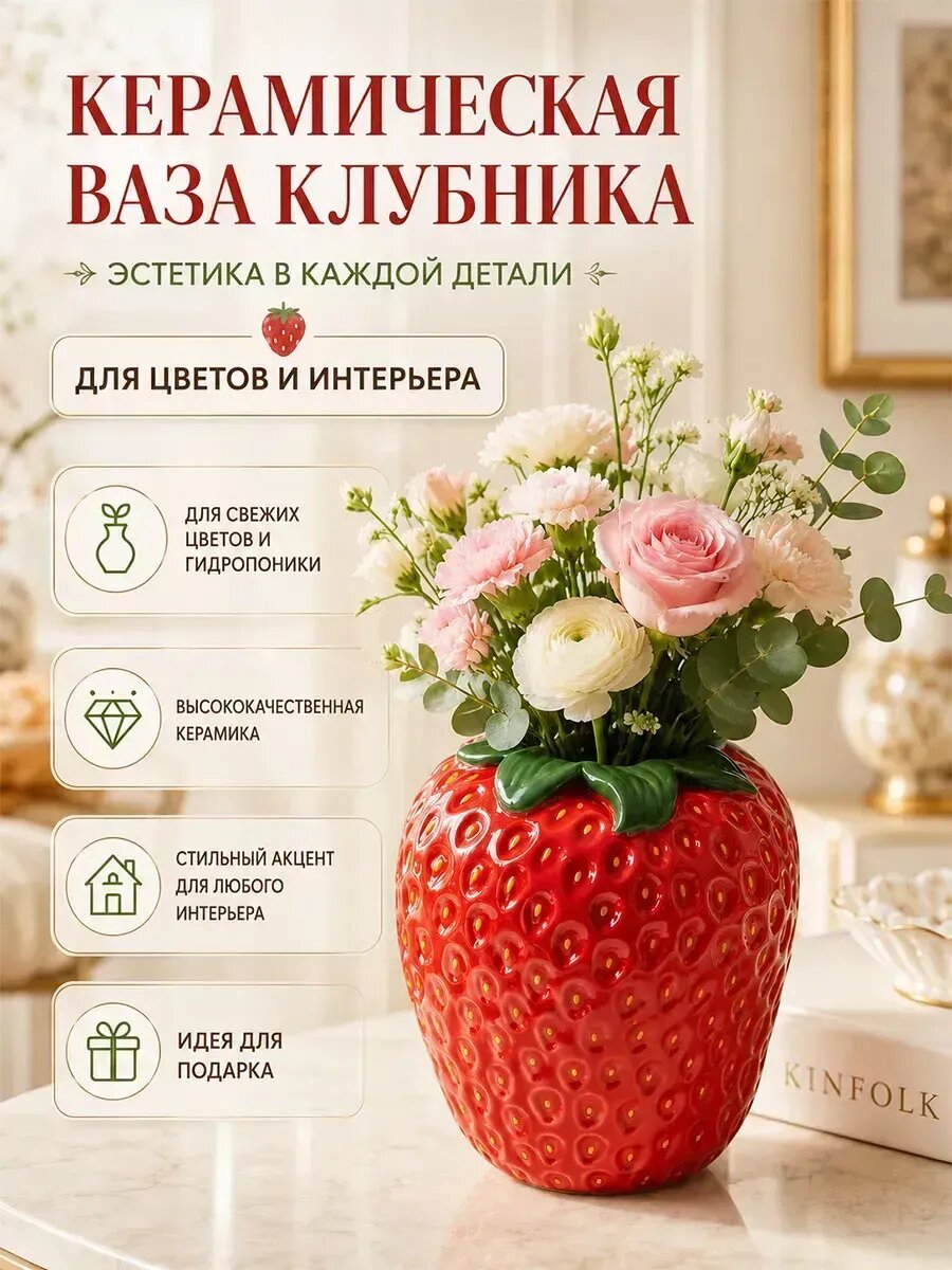 Ваза для цветов бирюзовая клубничка