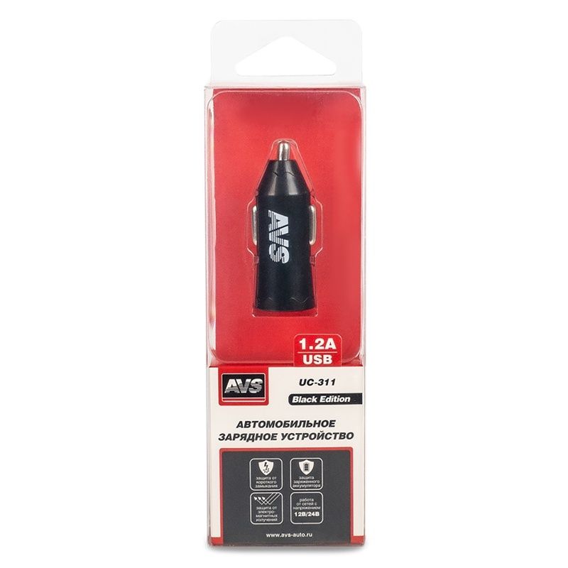 AVS A07280S USB автомобильное зарядное устройство AVS 1 порт UC-311 (1,2А, черный) (Black Edition)