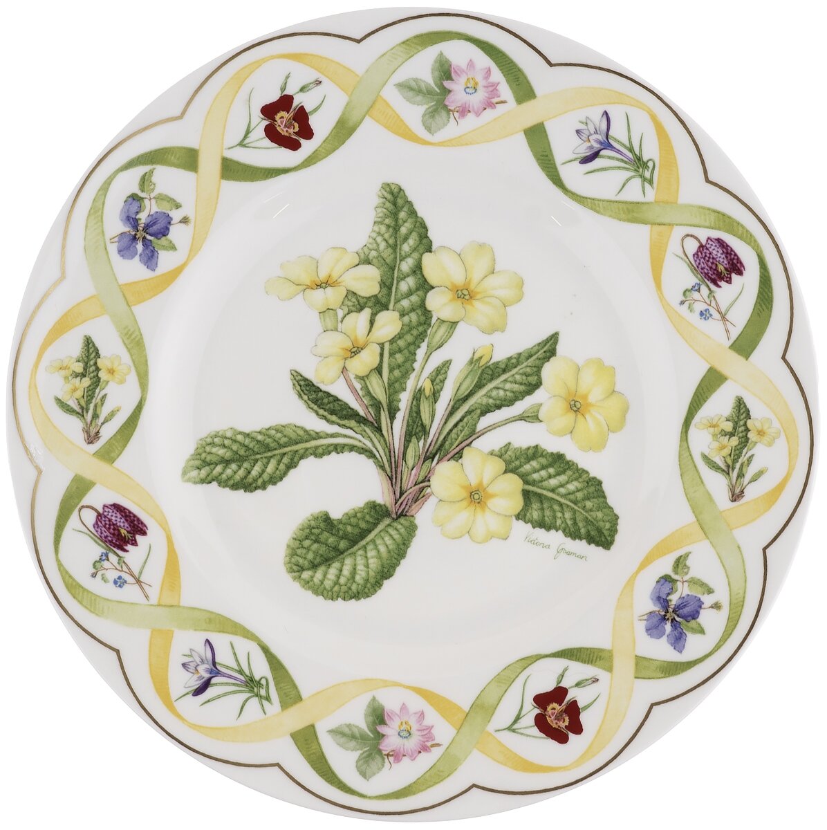 Декоративная тарелка с цветами "Примула", фарфор Wedgwood, Великобритания, винтаж, 1992 г.