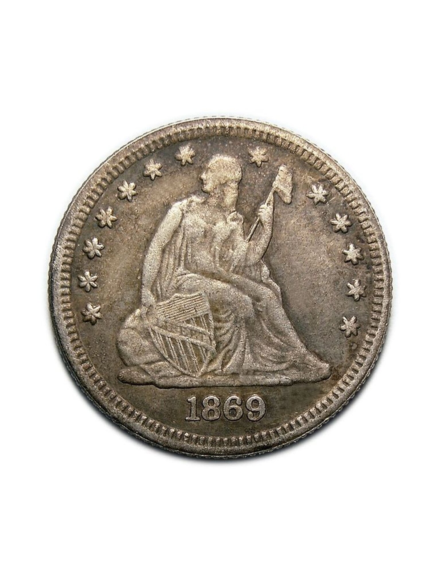 Монета бестмани "25 центов 1869 года", посеребренный металл, Uncirculated, 23x23x1 мм