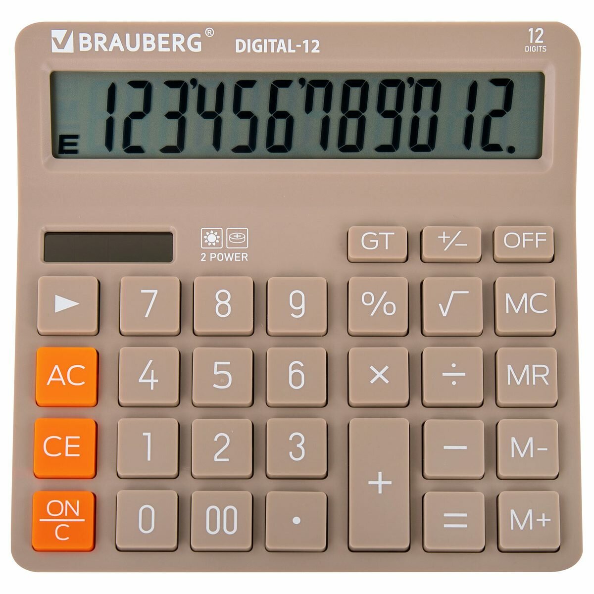 Калькулятор настольный Brauberg DIGITAL-12-BG, 12-разрядный, двойное питание, бежевый