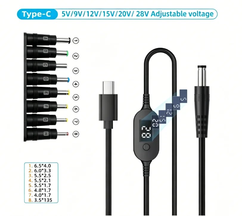 Кабель Питания USB-C На DC 140 Вт С Регулируемым Преобразователем Напряжения