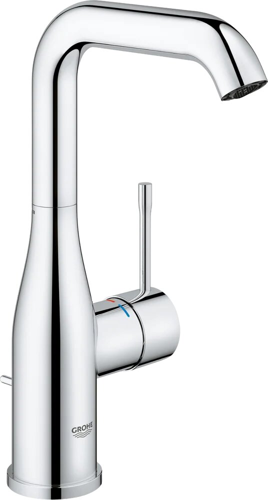 Смеситель для раковины Grohe Essence New 32628001 хром, глянцевый, кран для ванной в раковину, из латуни, рычажный, с поворотным изливом, с керамическим картриджем, с функцией экономии расхода, с донн