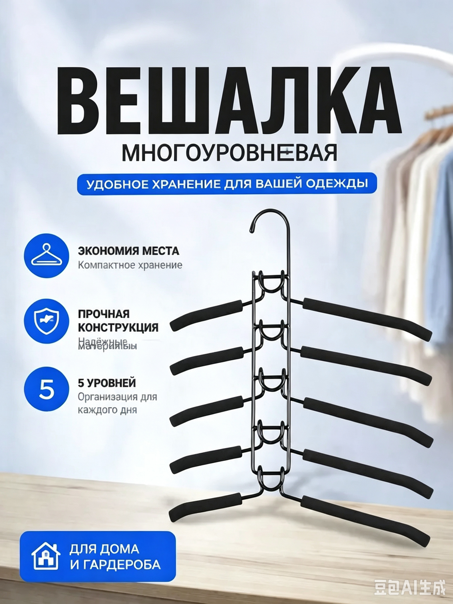 Вешалка плечики 40 см 1 шт металл черный