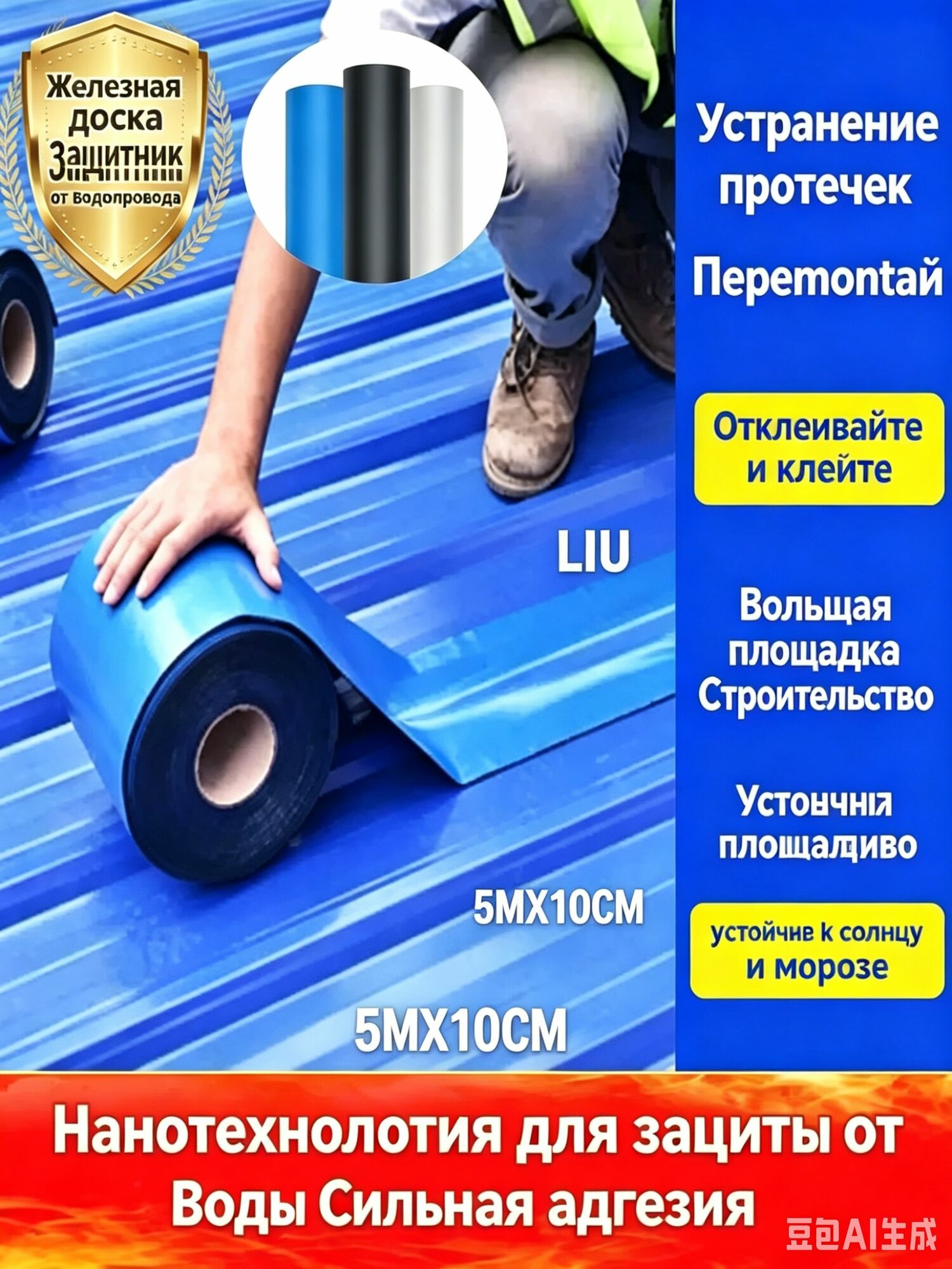 Самоклеящаяся водонепроницаемая лента, ремонт кровли из металлочерепицы, теплоизоляция от ультрафиолета, полиэтилен