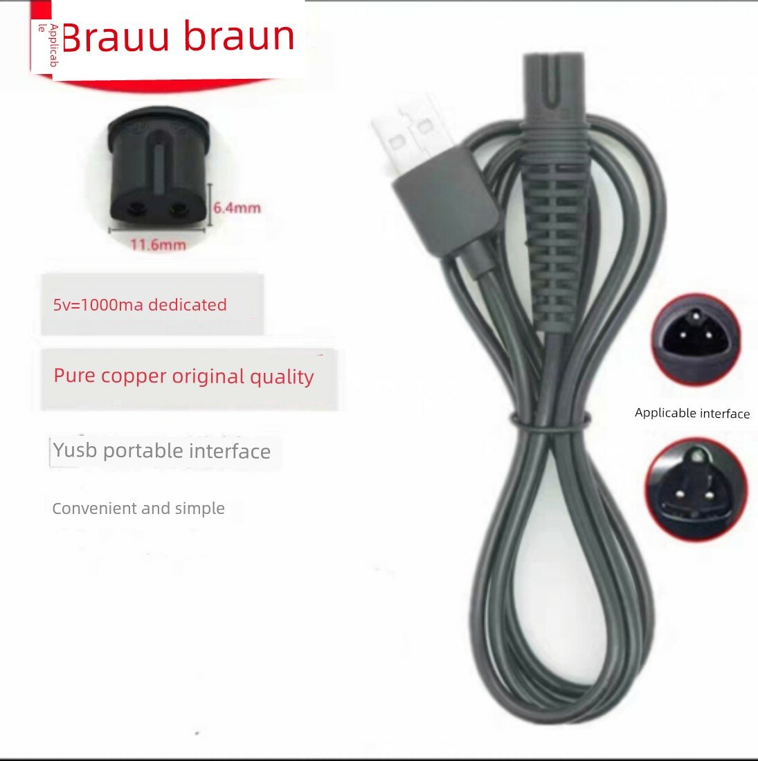 USB-кабель для мини-электробритвы Braun Xmini, длина 1 метр, совместимость с аксессуарами Xiaomi Mi Home