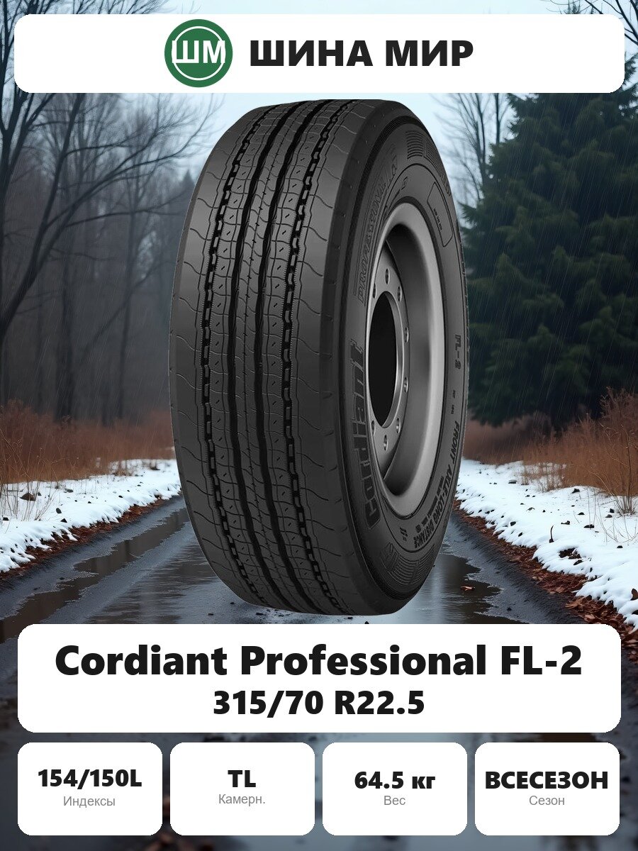 Грузовая шина Cordiant Professional FL-2 315/70 R22.5 154/150L Всесезонная Нешипованная