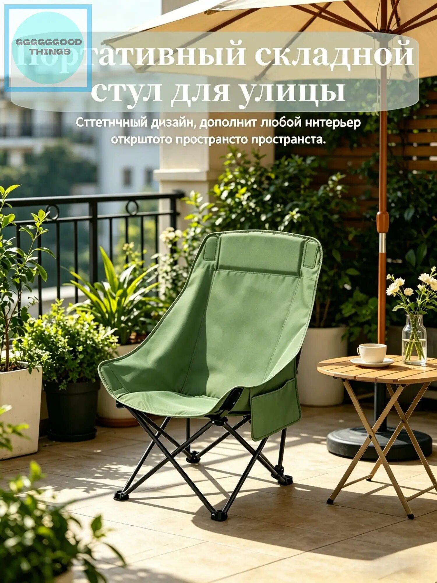 Портативный складной стул для улицы, металлический материал, дополнительная сумка для хранения, подходит для отдыха на море, пикника, кемпинга, зеленый