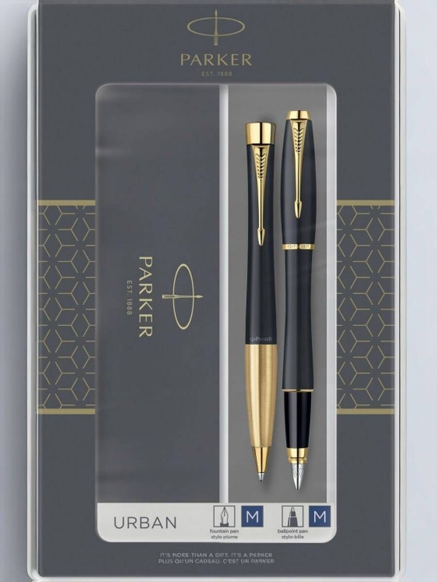 Набор ручек Parker Duo Sets 2019 FK200, черный, цвет чернил: синий, 2 предмета