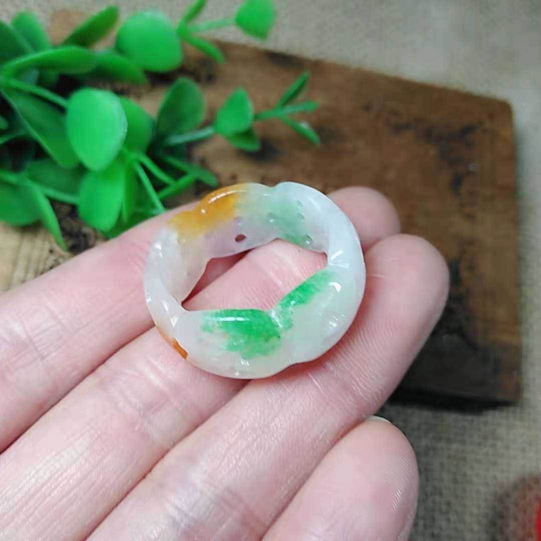 Кольцо из трехцветного кварцевого камня с вырезным дизайном для пар, ручная работа