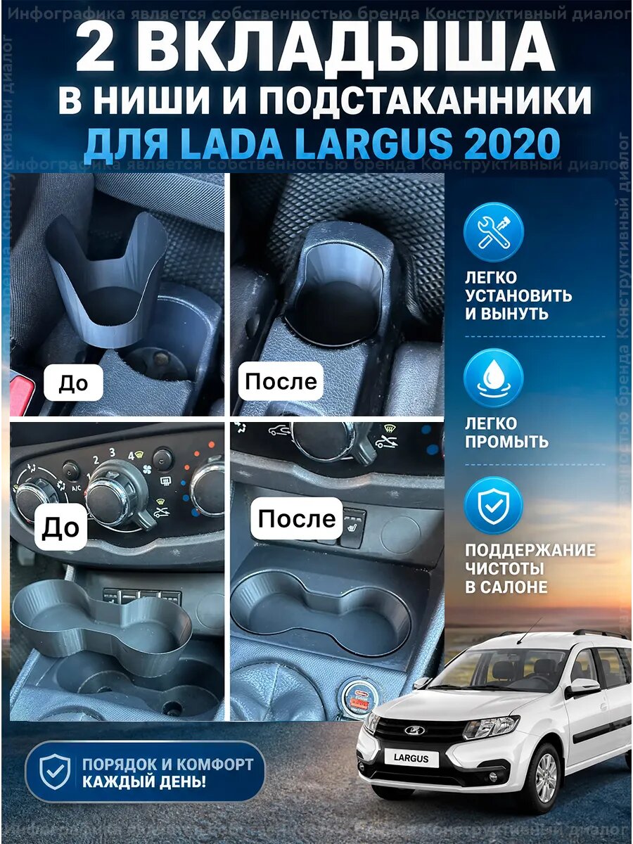 Защитные вкладыши в подстаканники в авто Lada Largus 2020