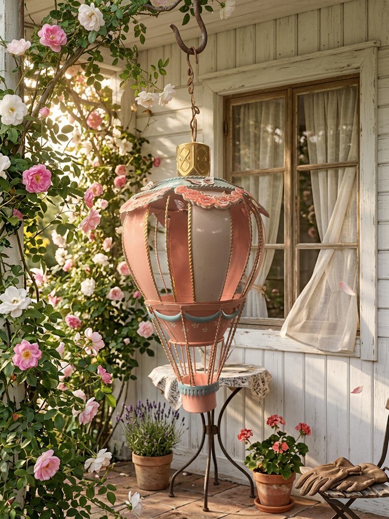Воздушный шар-подсвечник или декор для сада или детской ROYAL GARDEN, металл, высота 46 см, розовый