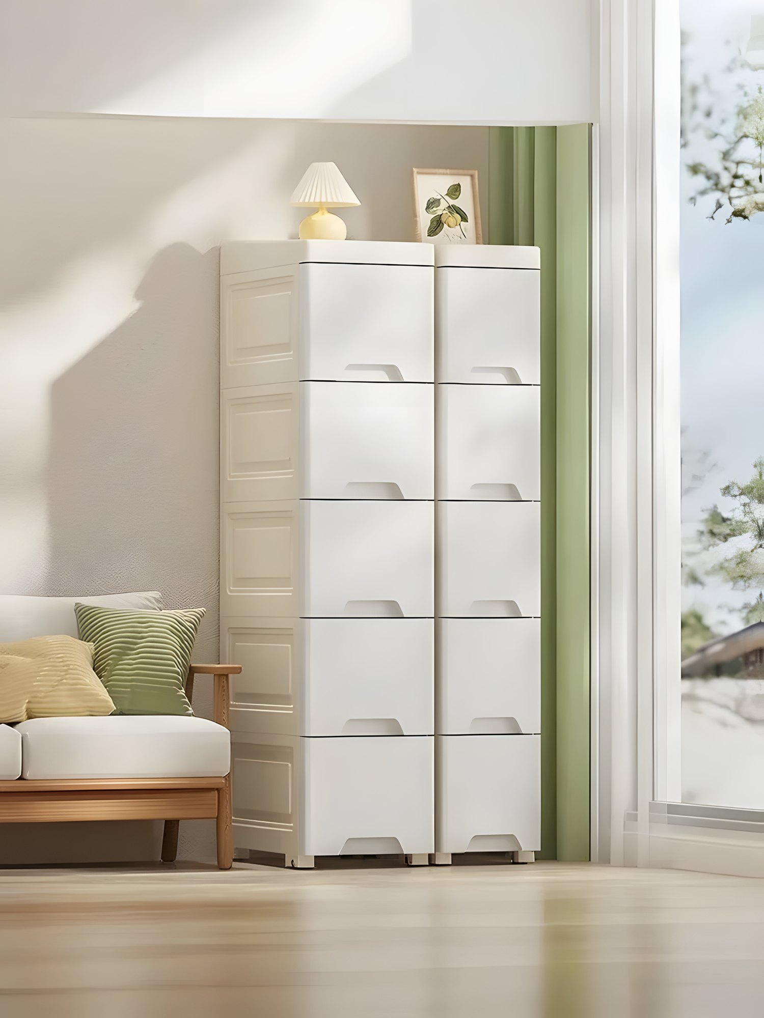 Компактный комод для ванной комнаты 15x30x51 см, пластик, 1 ящик, белый