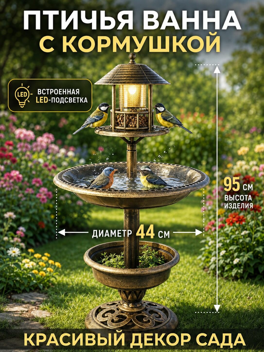 Фонтан садовый с подсветкой, декоративный фонтан для сада, дачи и зоны отдыха на участке
