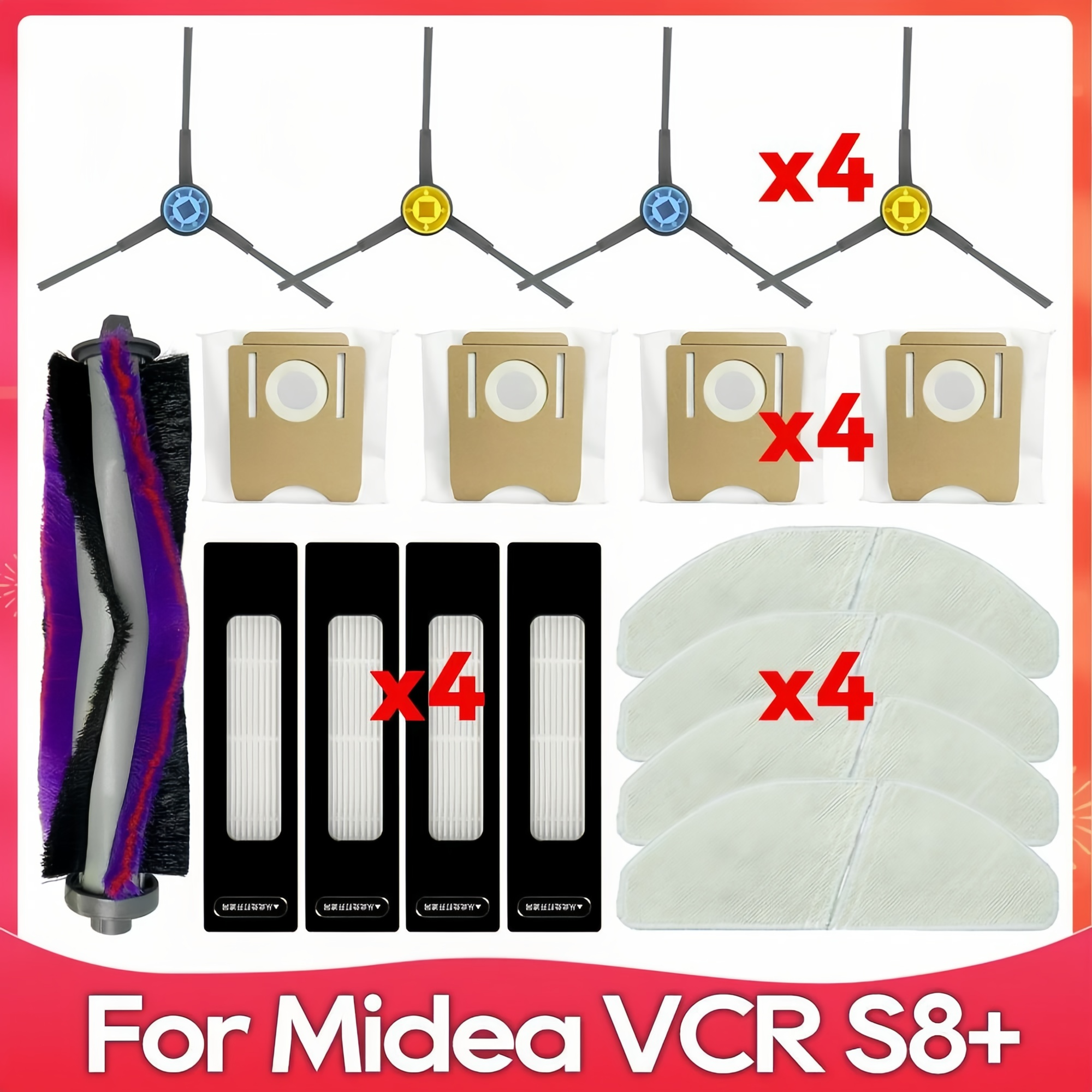 Совместимо с роботом-пылесосом Mide VCR S8+: ролик, боковая щетка, фильтр, тряпка, пылесборник - аксессуары для пылесоса
