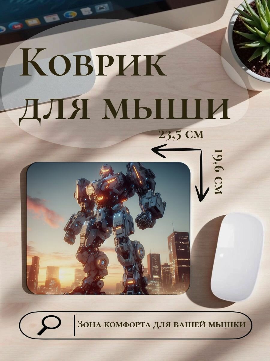 Коврик для мыши гигантский робот на фоне города