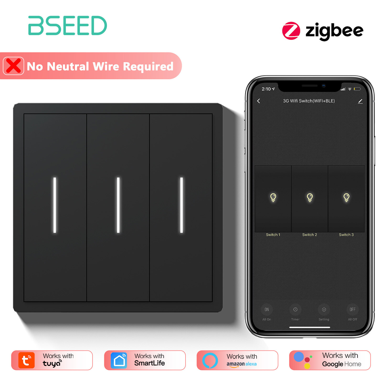 Умный выключатель без нуля Zigbee, с индикатором, встроенное голосовое управление, Алисой, 86 мм индикаторный выключатель голосовой выключатель для умного дома