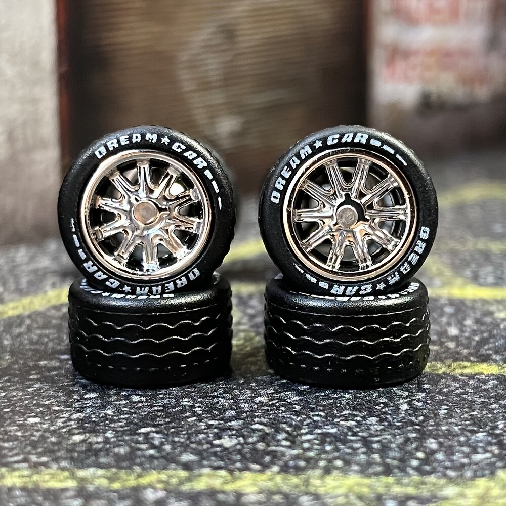 Набор колес 1/64 с резиновыми шинами для моделей автомобилей 1:64, запчасти для тюнинга, модель B04-B