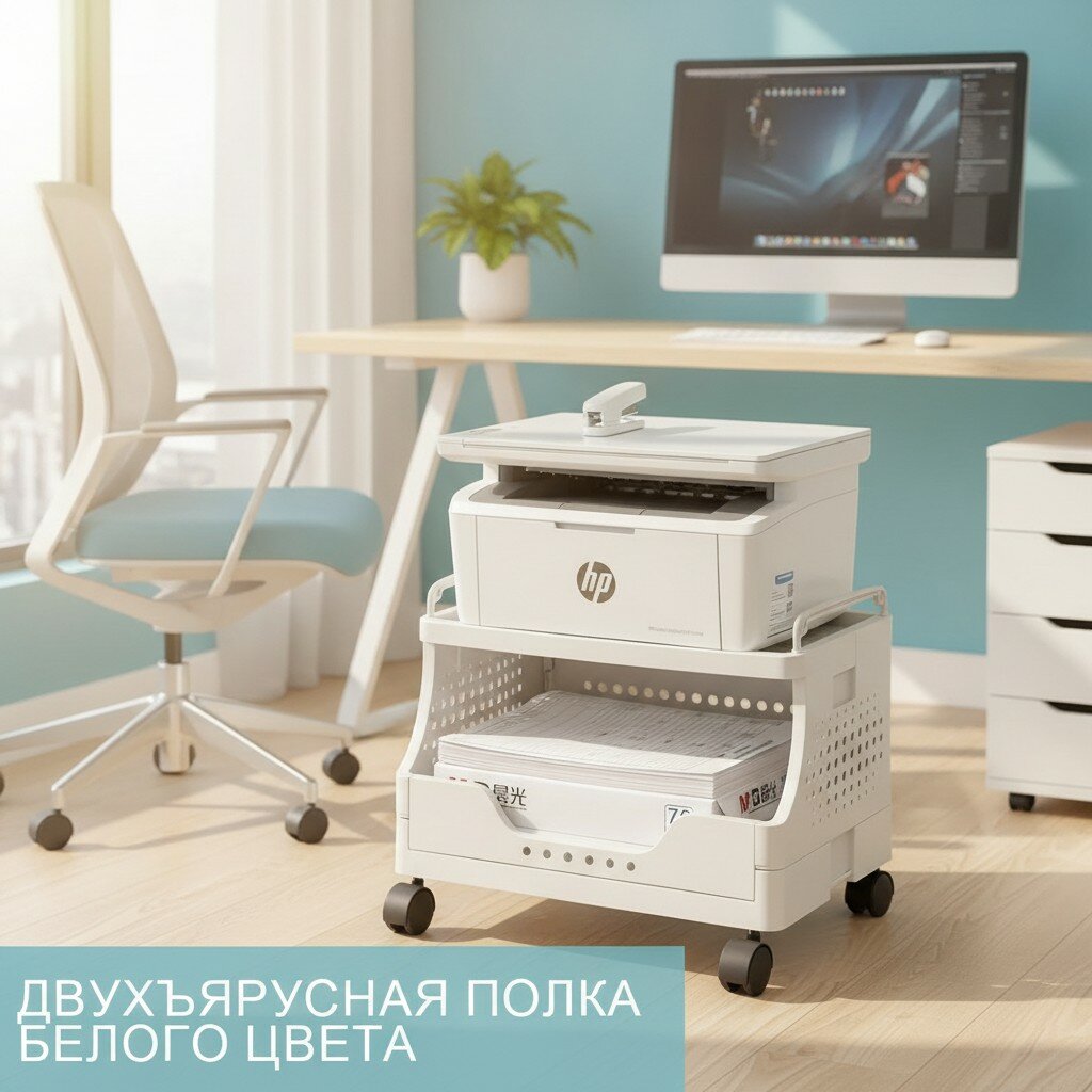 Подставка для принтера 42х29х34 см, тумба под МФУ на колесиках для офиса