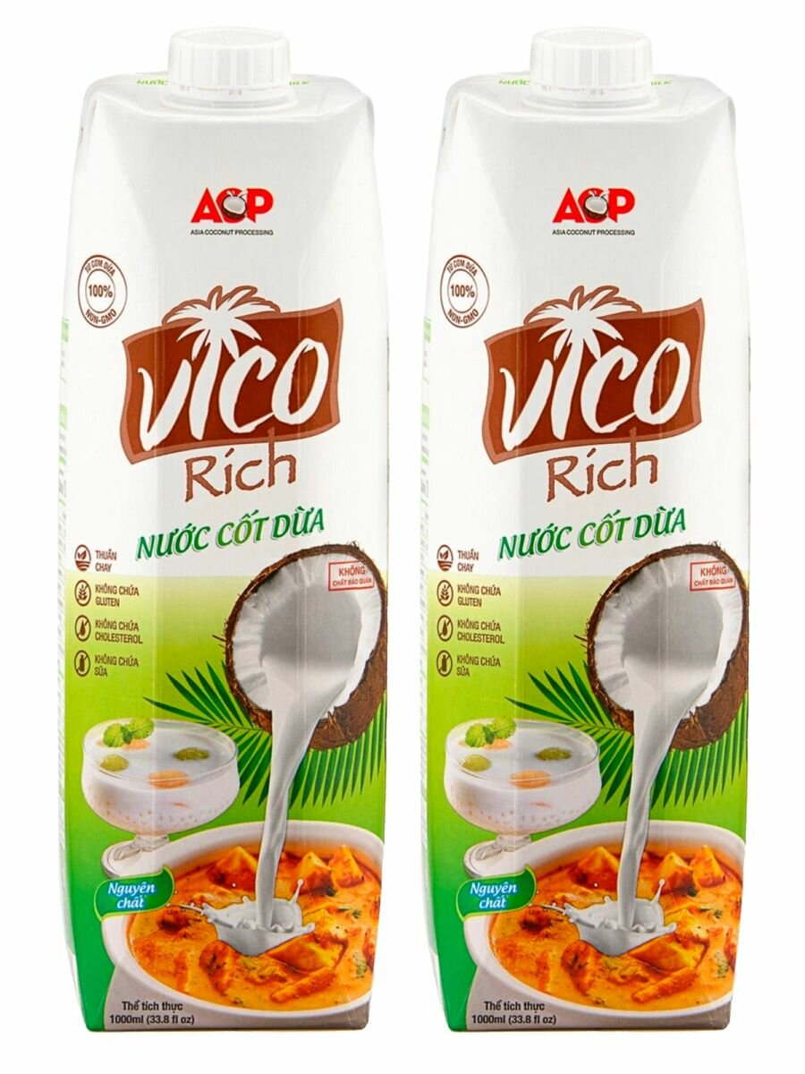 Органический кокосовый напиток "Coconut Milk" / organic ACP VICO Rich, 1 л х 2 шт кокосовое молоко