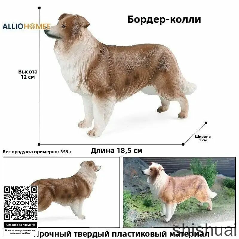 Игровая фигурка собаки, Бордер-колли M1656, цельная пластиковая модель, реалистичная развивающая игрушка