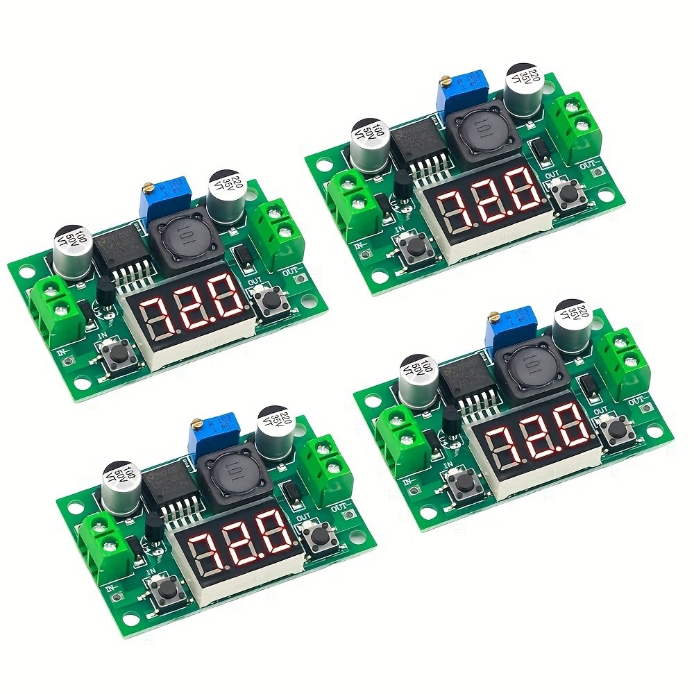 4 шт. DC-DC понижающий преобразователь (Buck Converter) модуль 4-40В в 1.25-37В регулируемый стабилизатор напряжения с цифровым вольтметром, выход 2А, понижающий блок питания для авто, автодома, солнечных панелей, электроники