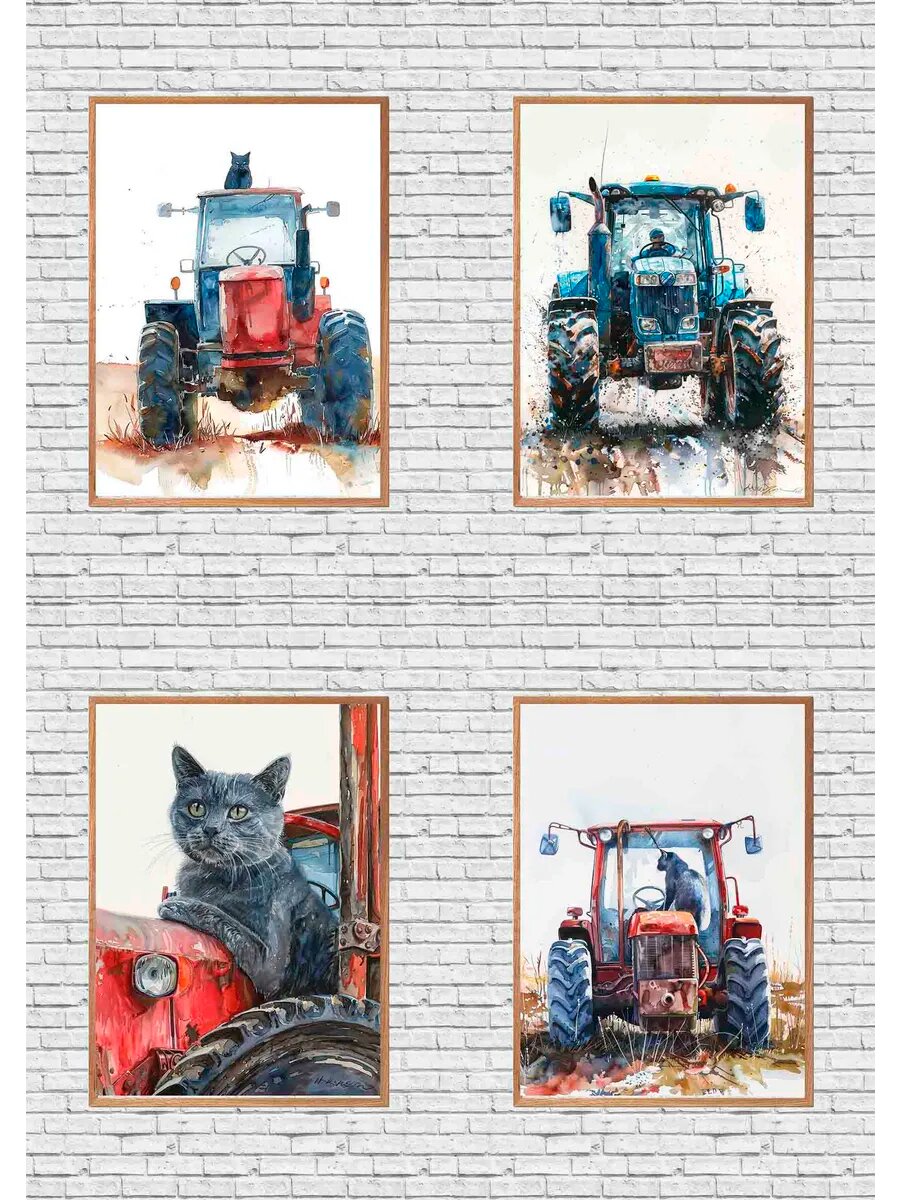 Русская голубая кошка-фермер, 4 Плаката, 30x21см