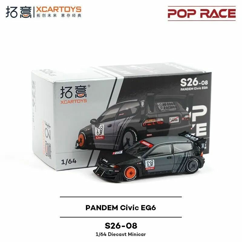 POP RACE x Xcartoys Honda Pandem Civic EG6 Kanjozoku Black (S26-08) - коллекционная машинка