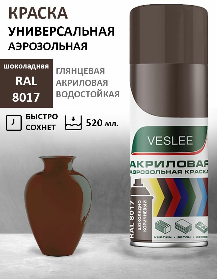 Краска аэрозольная в баллончике эмаль акриловая коричневая