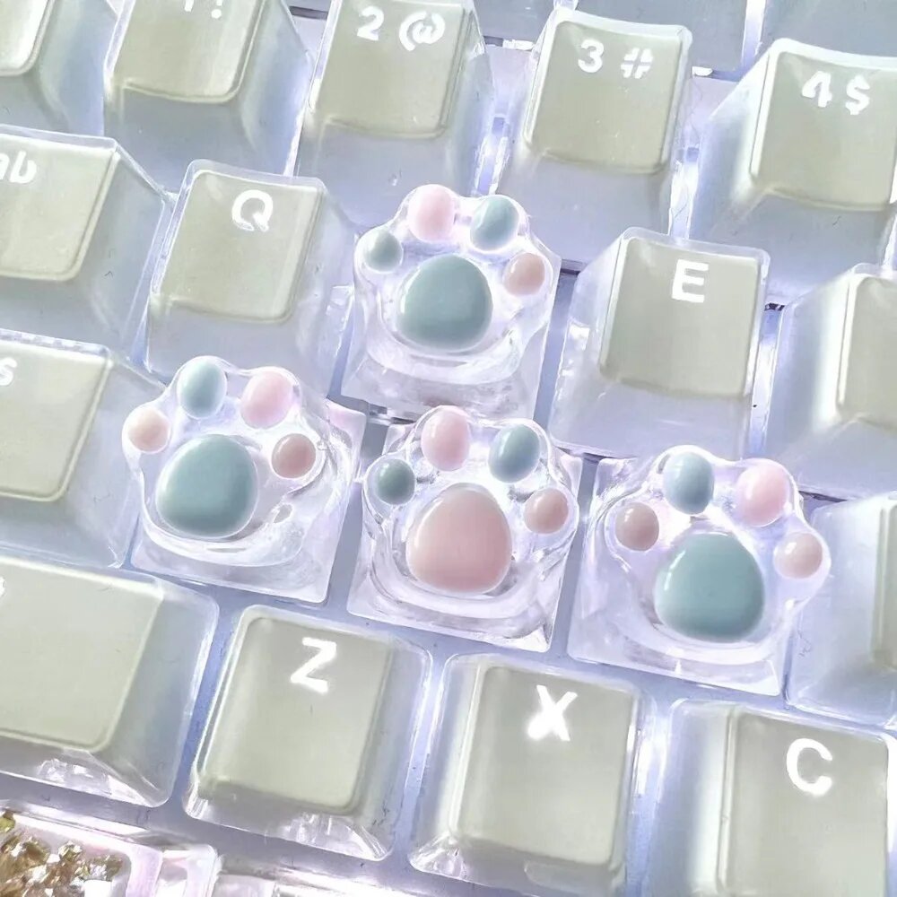 Кошачьи лапки колпачки для клавиш синие розовые смоляные Blue-Pink-1pcs