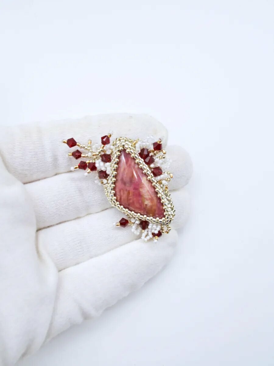 Брошь, кристалл, кристаллы Swarovski, бисер