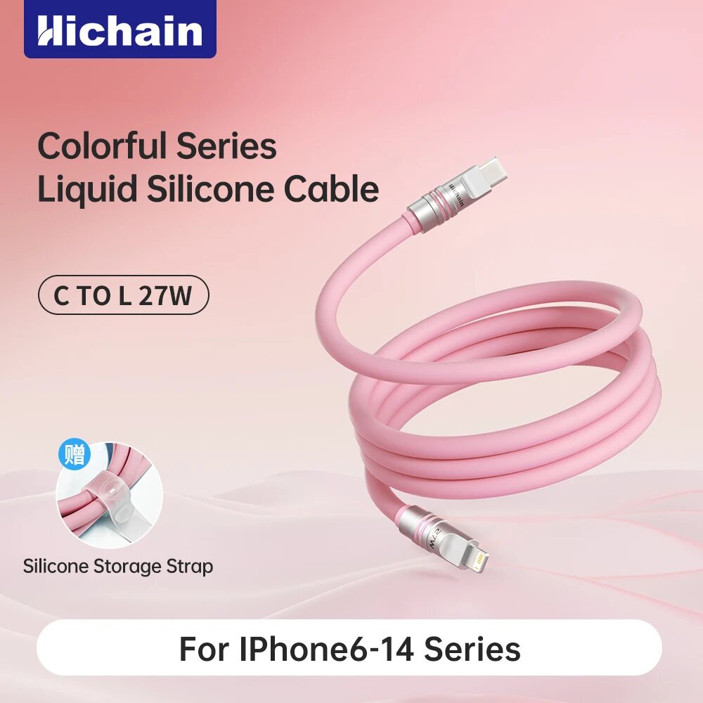 Кабель для быстрой зарядки Hichain PD27W MFi USB C-Lightning, мягкий силиконовый кабель для зарядки iPhone 6/7/8/9/10/11/12/13/14