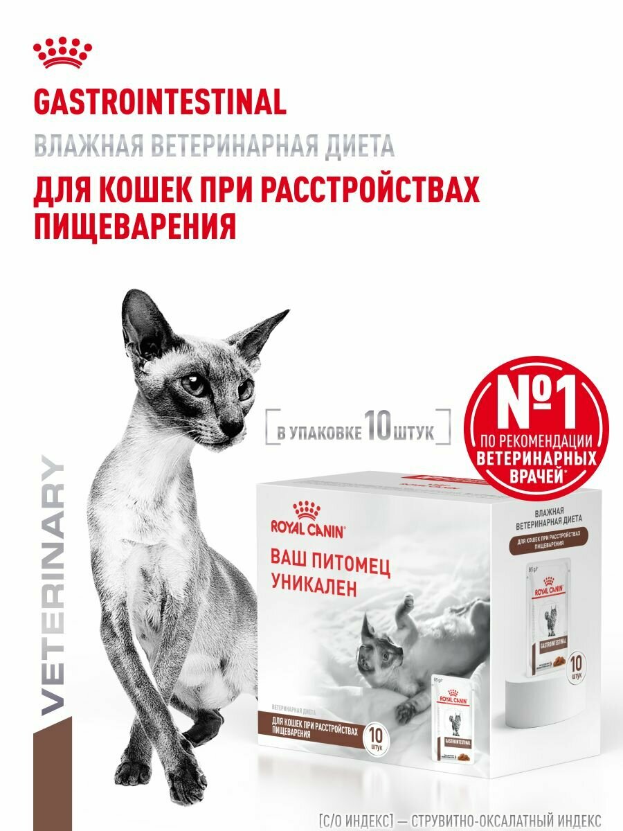 Влажный корм для кошек Royal Canin Gastrointestinal лечебный для пищеварения, кусочки в соусе, 85 г х 10 шт