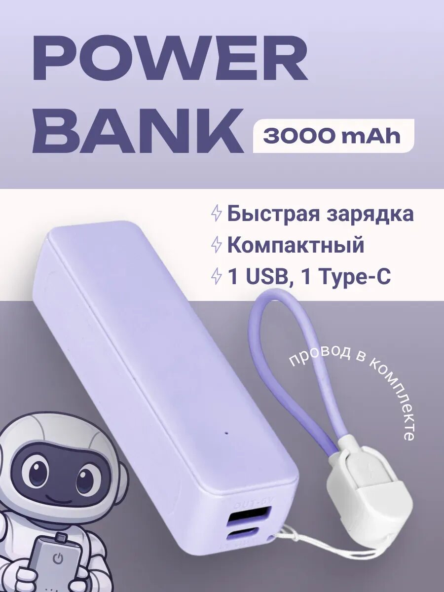 Портативный аккумулятор power bank 3000 mAh, Type-C
