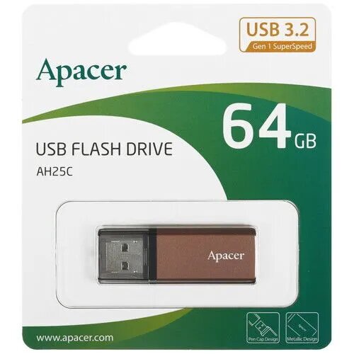Память USB Flash, объем 64 ГБ, цвет- коричневый