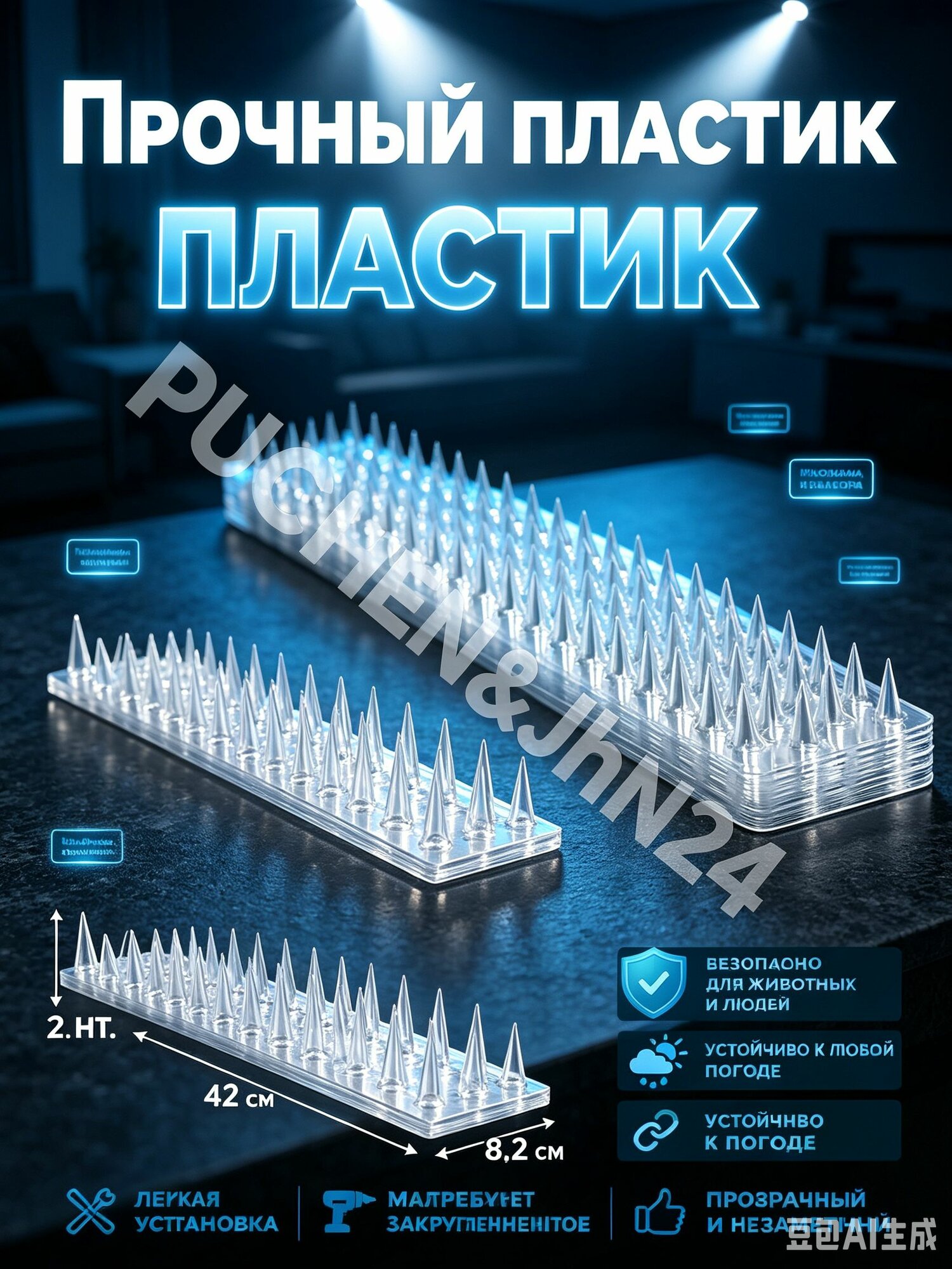 Колючая лента от кошек и птиц, 2 шт, 42 см, коврик с шипами для защиты подоконника и дивана, с клейкой основой