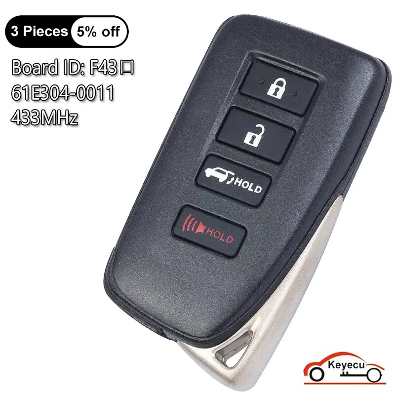 KEYECU 4 кнопки 433 МГц для Lexus ES GS NX IS LX 2011-2020, плата смарт-ключа с дистанционным управлением, ID: 61E304-0011, F43