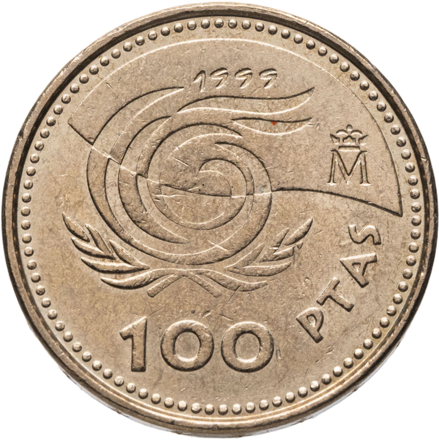 Испания 100 песет pesetas 1999 "ФАО" Международный год пожилых людей, Бронза, в сохранности AU-UNC