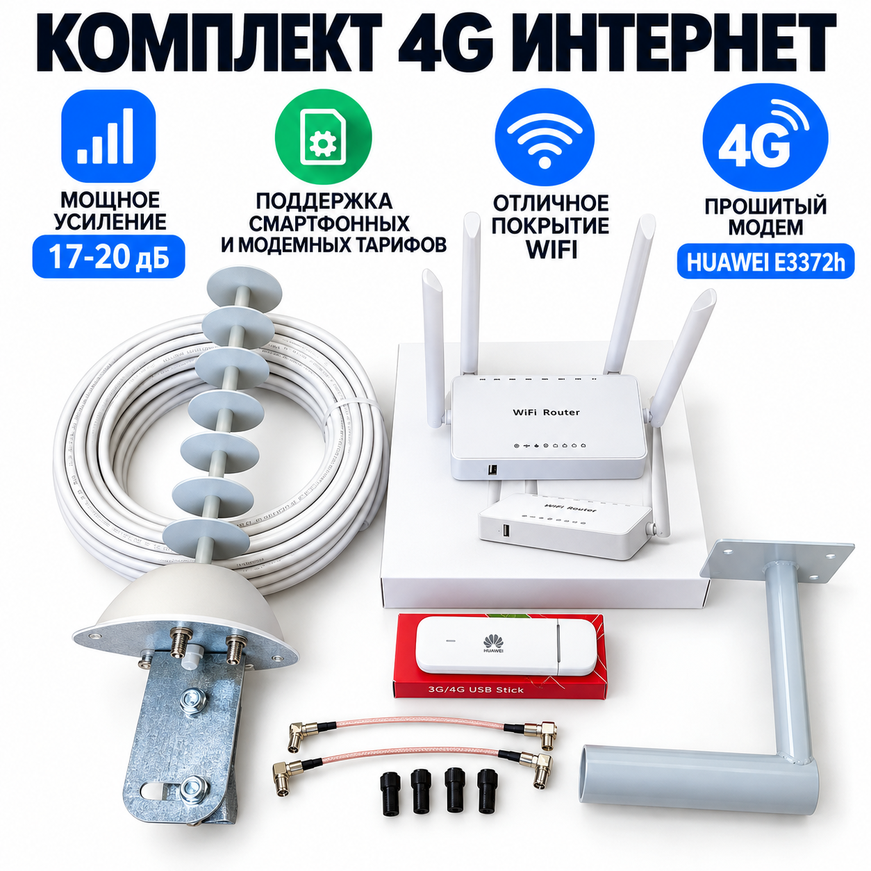 Готовый комплект интернета Huawei e3372h-153 модем LTE 4G 3G WIFI роутер ZBT WE1626 Zyxel антенна пушка LTE 4G 17-20 дб